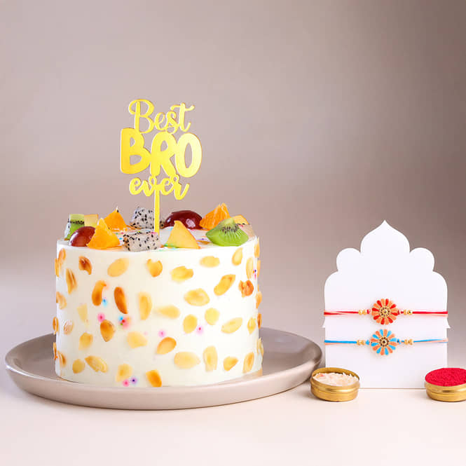 Buy Best Bro Fruit Cake With Floral Rakhis Online - Order Now