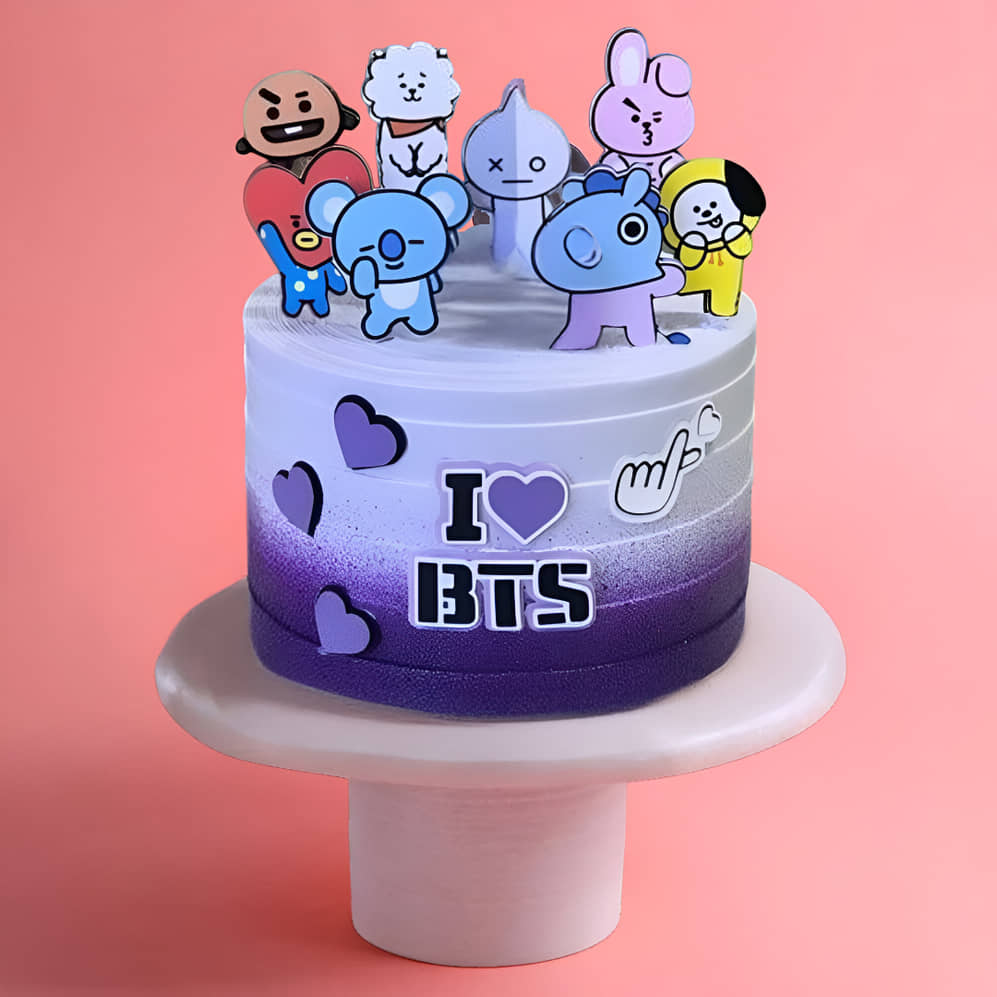 Buy Borahae Purple Heart BTS Theme Cake Online - Order Now