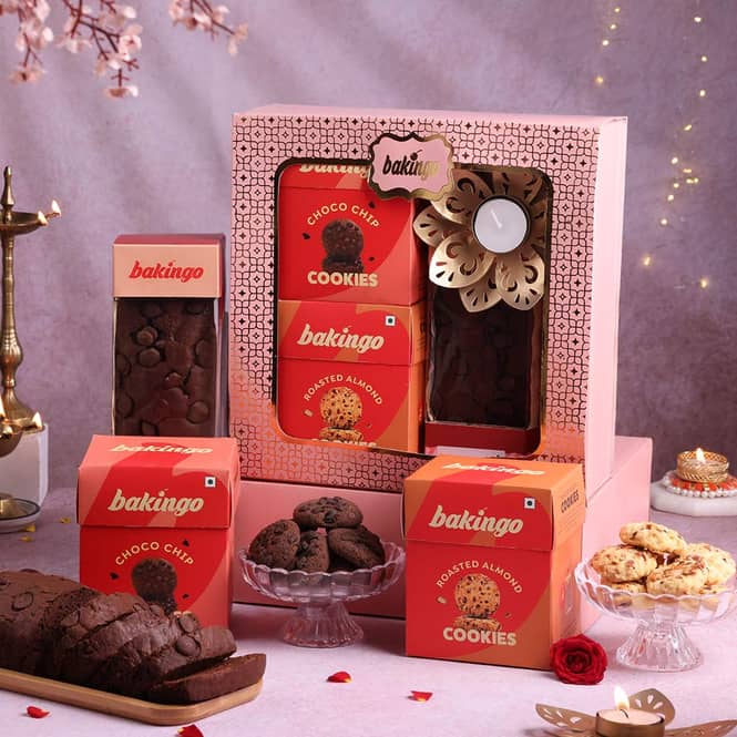 Buy Delightful Tea Cake and Cookie Hamper With Candle Online - Order Now