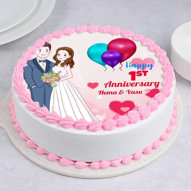 Buy Round Shape Photo Cake For First Wedding Anniversary Online - Order Now
