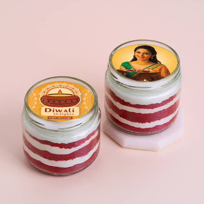 Buy Happy Diwali Red Velvet Photo Jar Cakes Online - Order Now