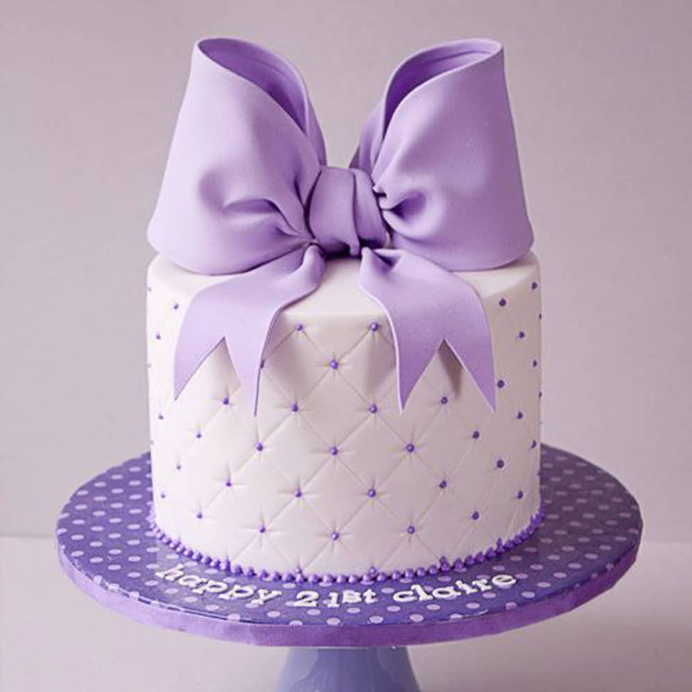 Buy Polka Dot Purple Bow Fondant Cake Online - Order Now
