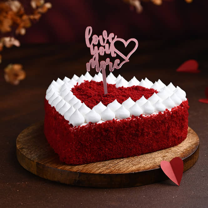 Buy Red Velvet Heart Cake With Love Topper Online - Order Now