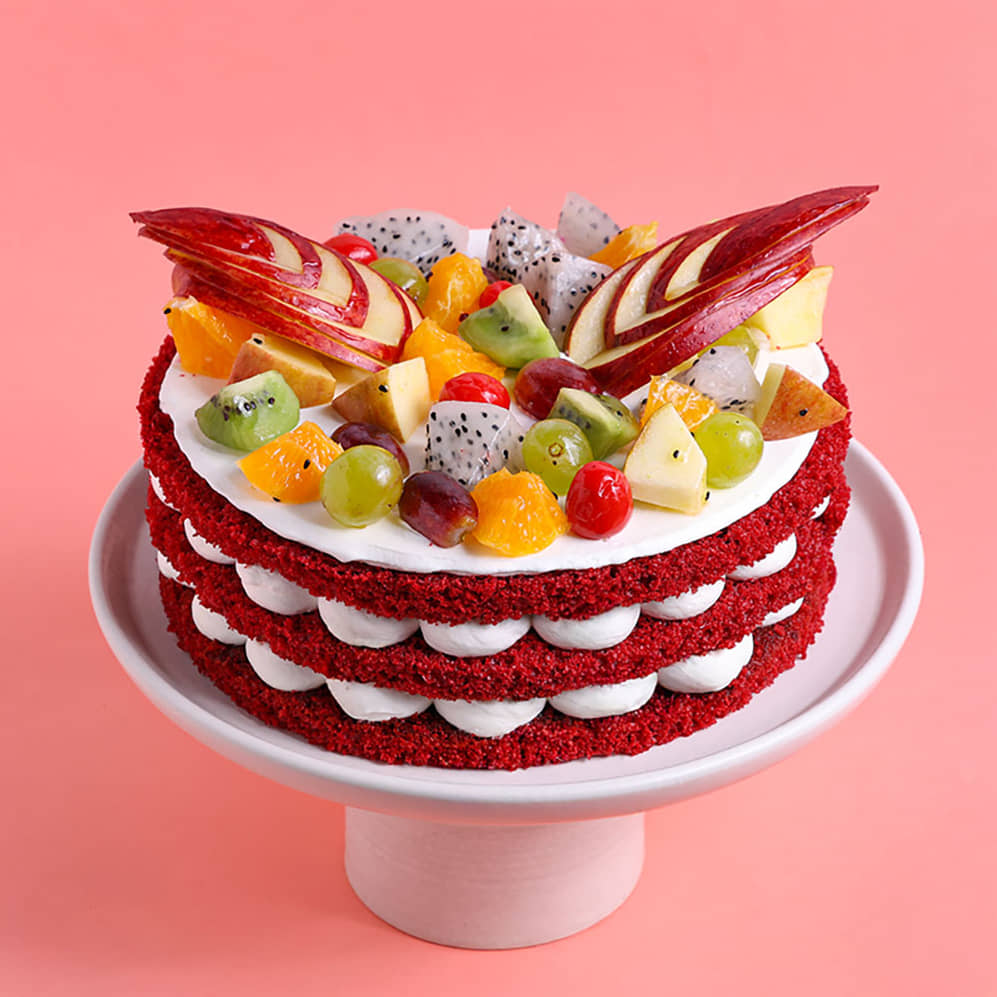 Buy Buy Fresh Fruits Topped Red Velvet Cake Online | 2Hrs Delivery ...