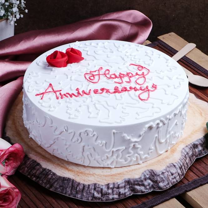 Buy Happy Anniversary Rose Vanilla Cake Online - Order Now